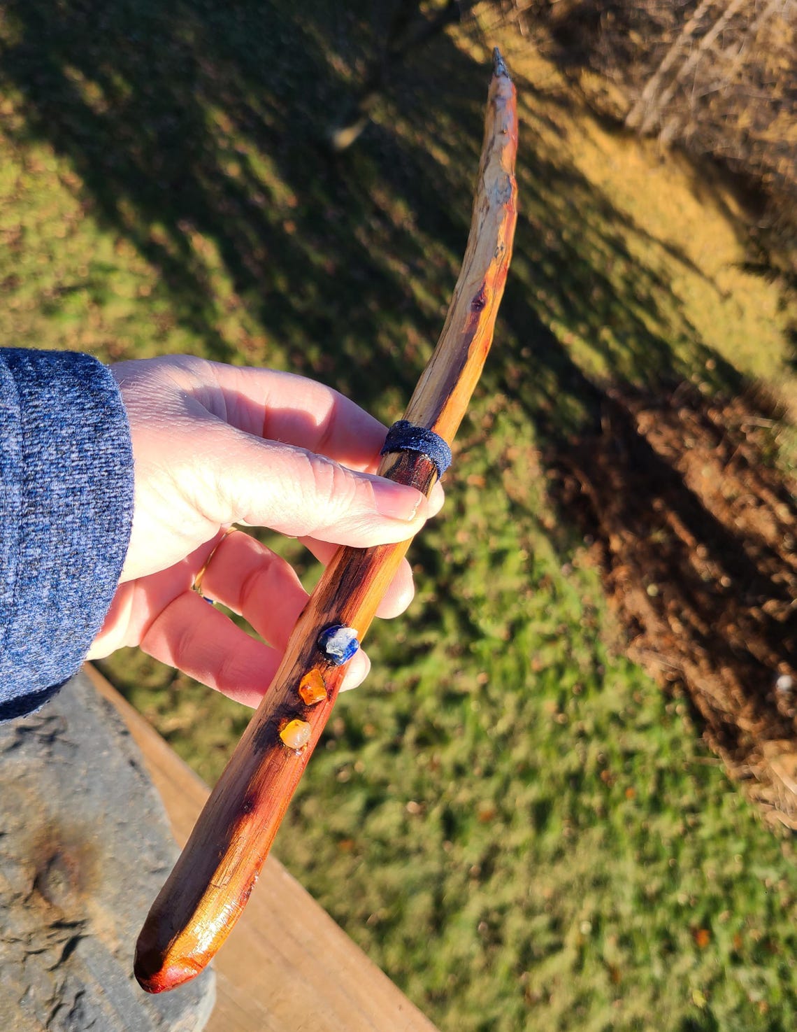 Trident Shield Hand-carved Wand With Lapis, Quartz, and Natural ...