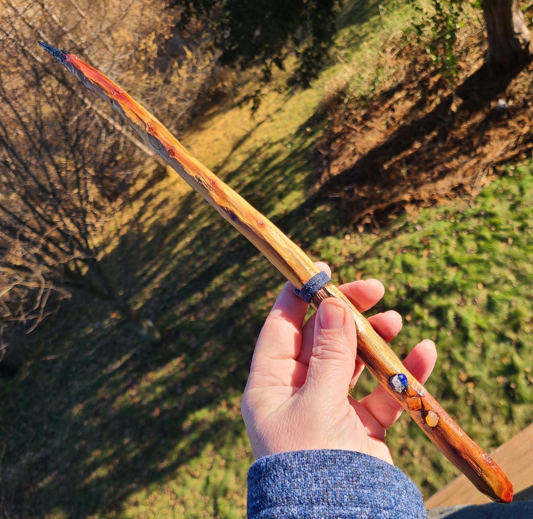 Trident Shield Hand-carved Wand With Lapis, Quartz, and Natural ...