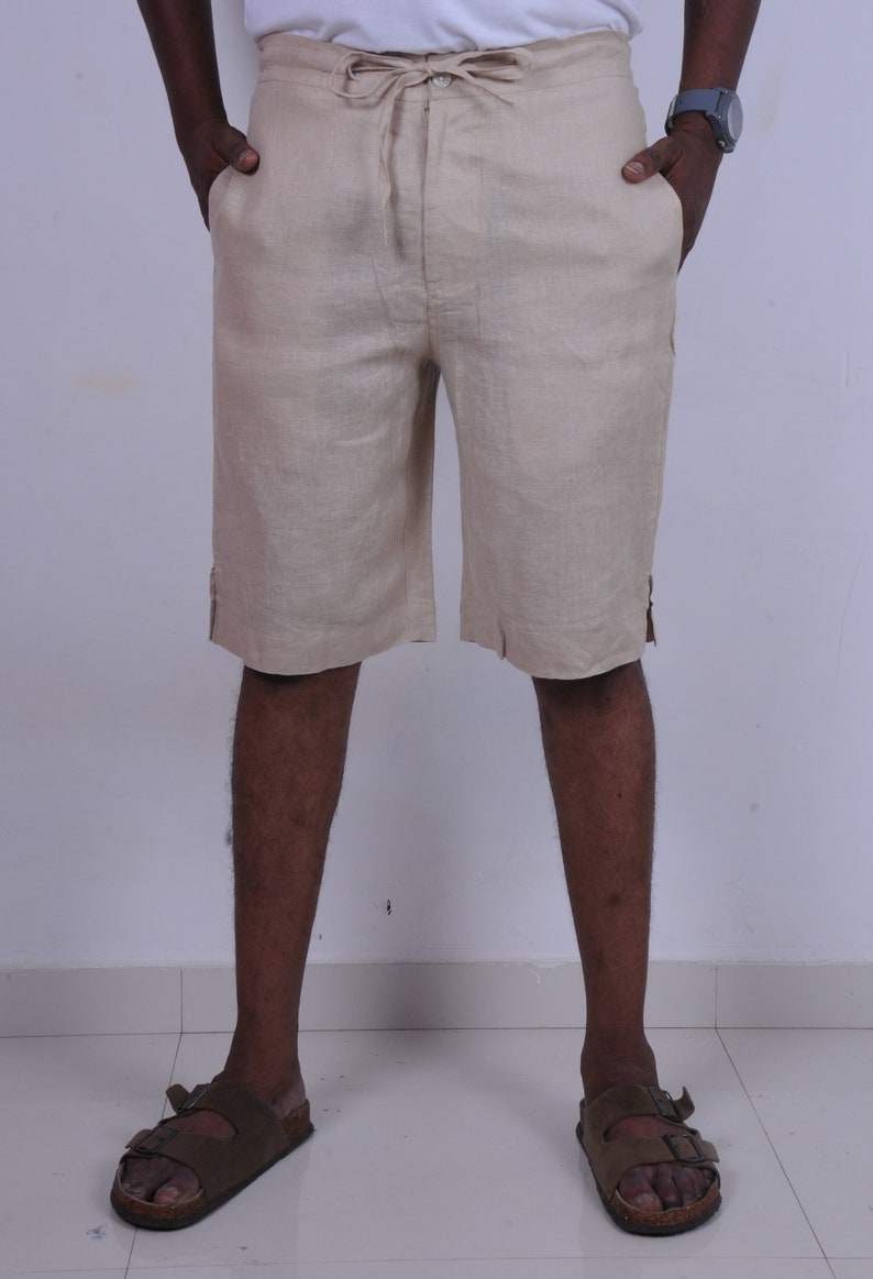 Mens Linen Draw String Shorts Zipper Flyin Natural Light - Etsy