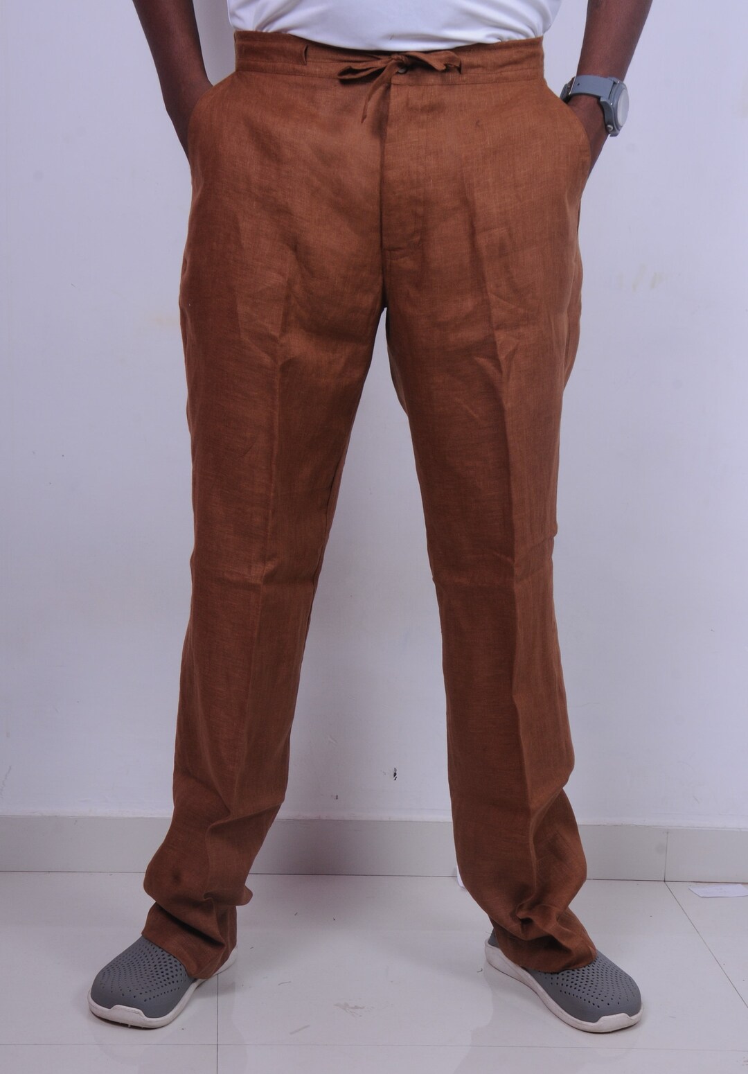 Mens Linen Beach Wedding Draw String Pantsin Rust Brownplus - Etsy UK