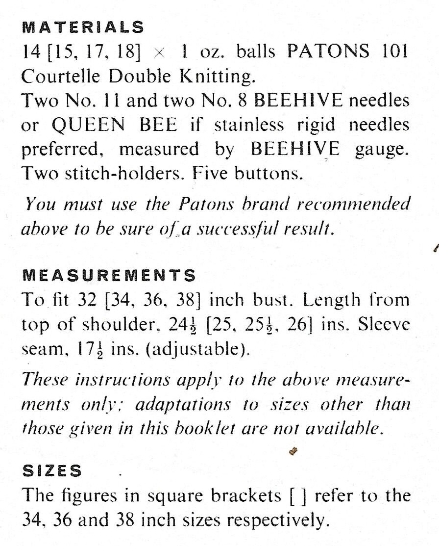 Vintage Cardigan Knitting Pattern Courtelle Double Knit 1970's 32-38 ...