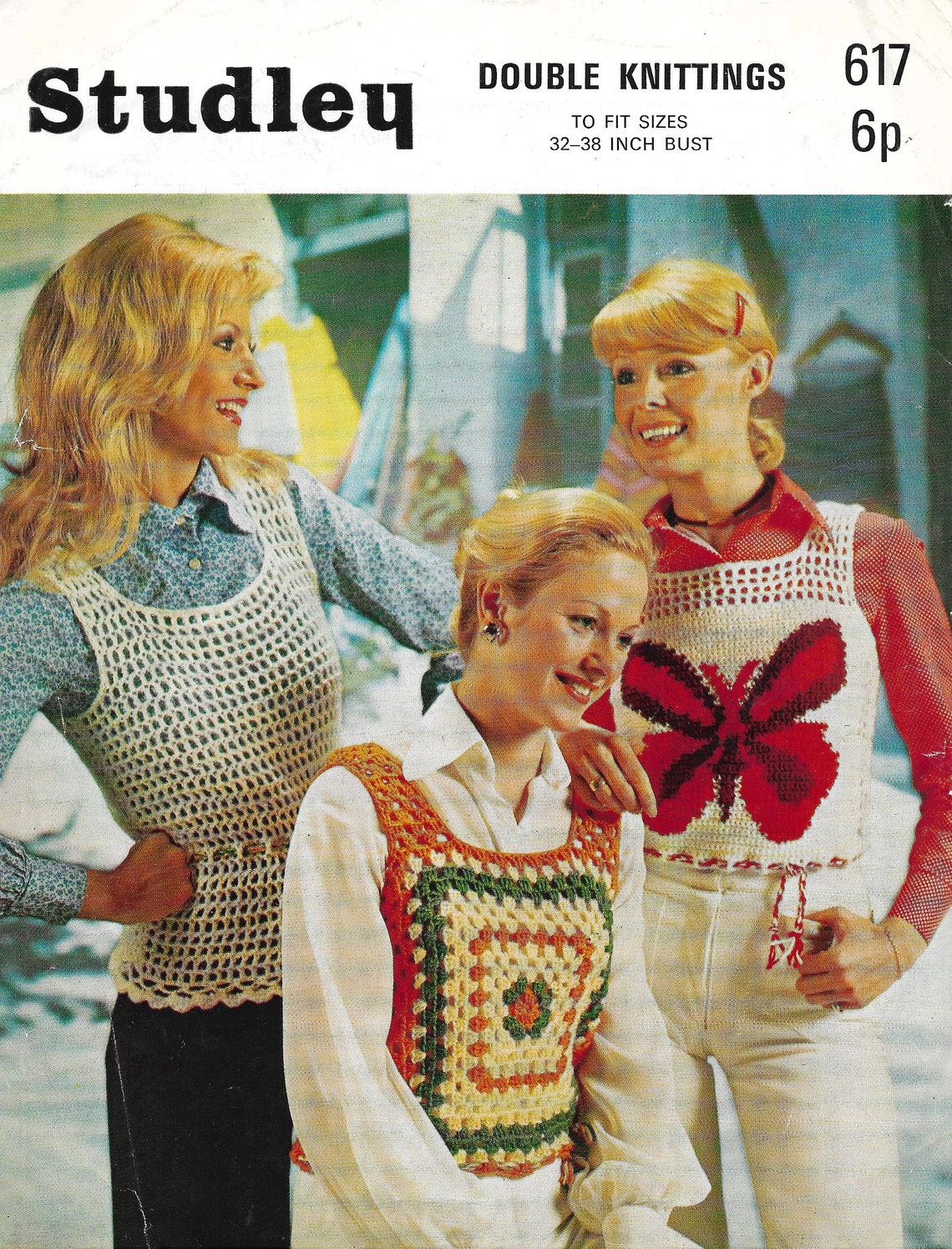 Crochet Pattern. 70's Retro Tank Top Vintage Granny Square Buttterfly ...