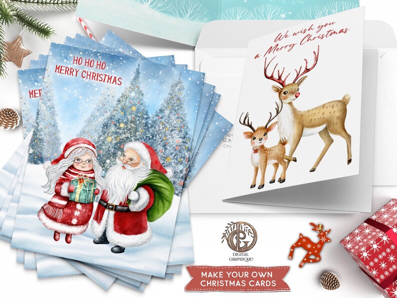 Santa and Reindeer Clip Art, Christmas Clip Art, Winter Wonderland Clip ...