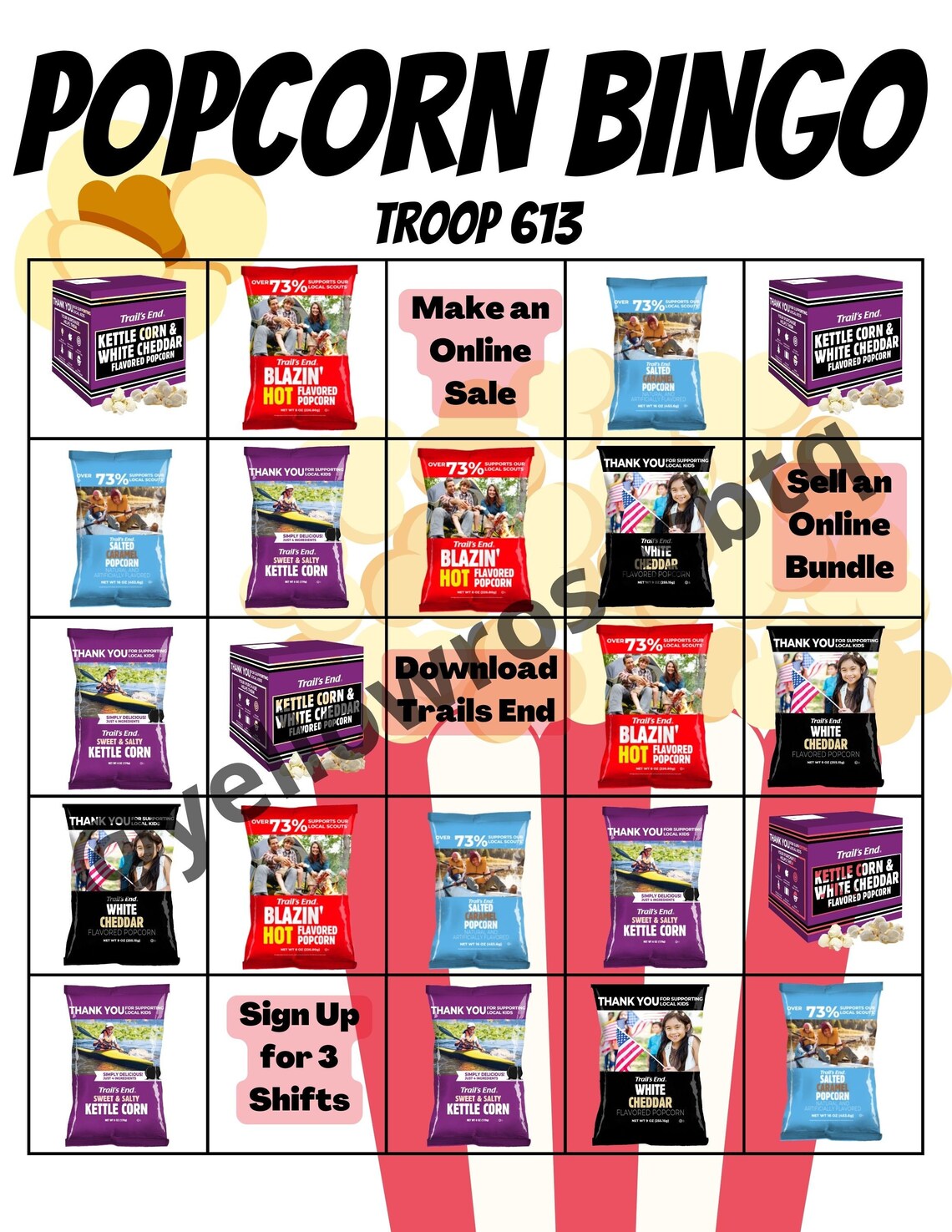 BSA Popcorn Bingo, Boy Scouts Popcorn Seasons, Popcorn Sales, Popcorn ...