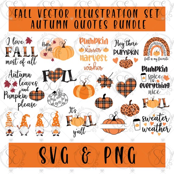 Fall Vector Illustration Set Autumn Quotes Bundle Fall Lover - Etsy