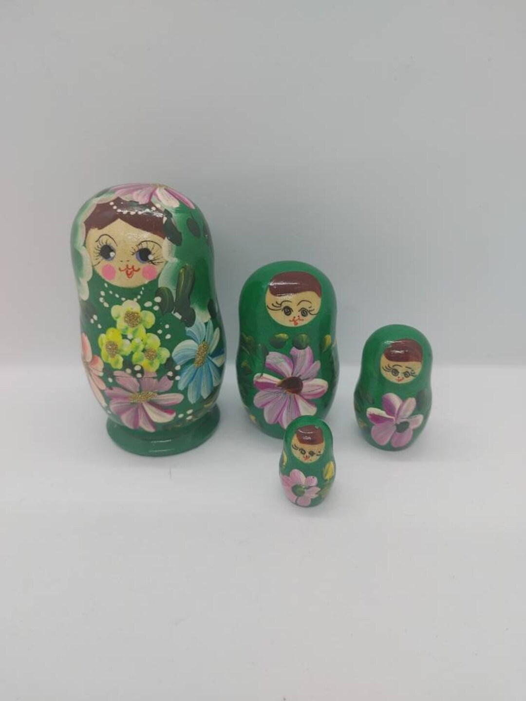 Set of Four Wooden Nesting Dolls Hand Carved and Hand Painted. Each One ...