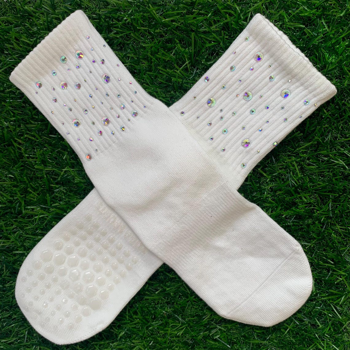 Bedazzled Rhinestone Yoga/ Pilates Crew Socks - Etsy