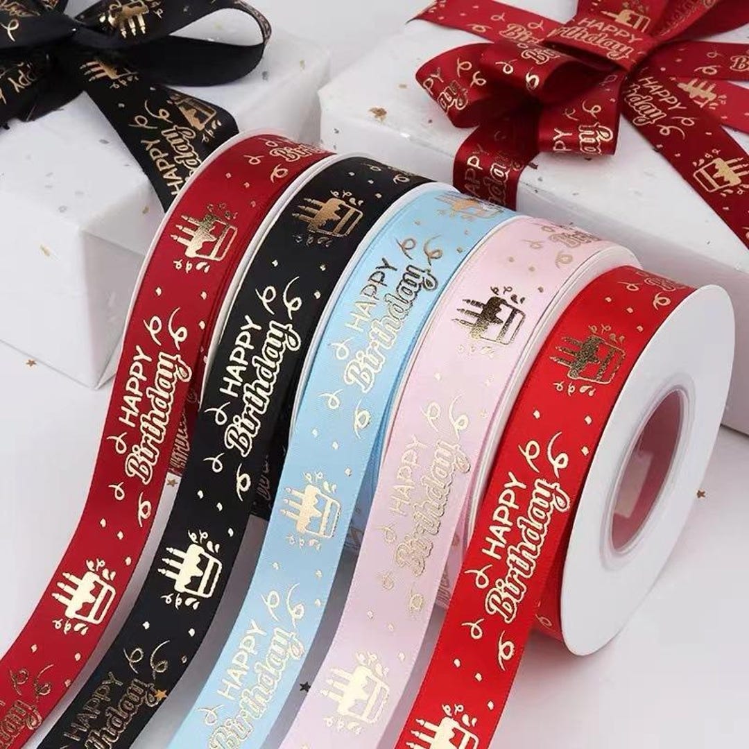 2cm Happy Birthday Foil Gold Satin Ribbon Cake Box Packaging Flowers ...