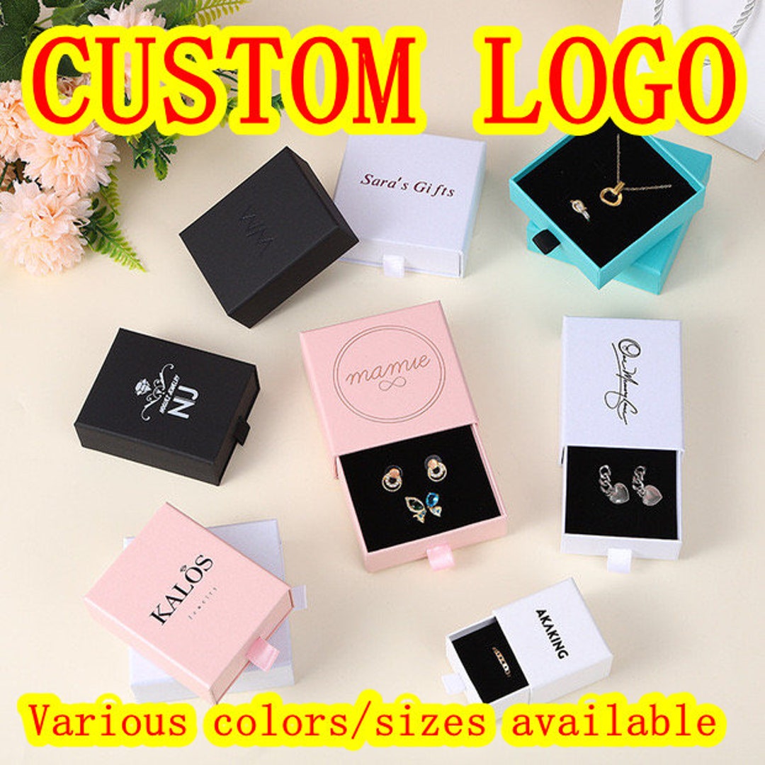 100pcs Personalized Custom Logo Jewelry Box Drawer Type Packaging Ring ...