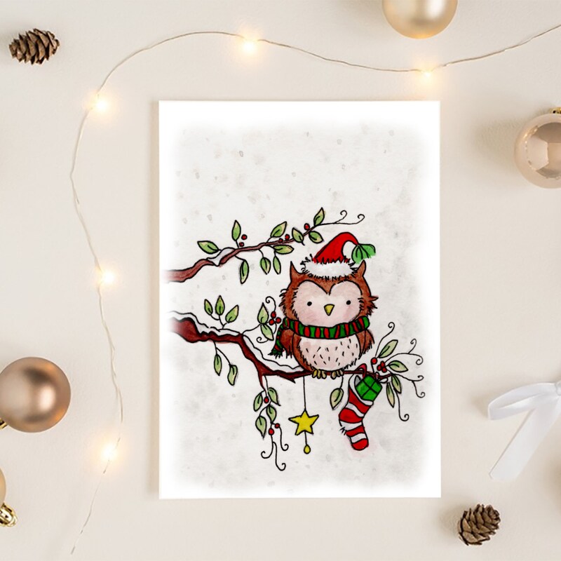 Owl Christmas Card - Etsy