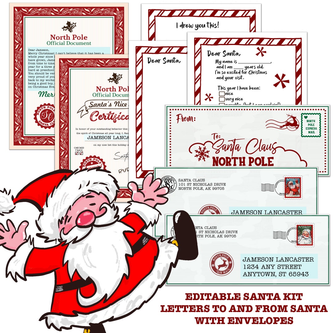 Editable Santa Letter Kit | Letters to and From Santa With Envelopes - Etsy