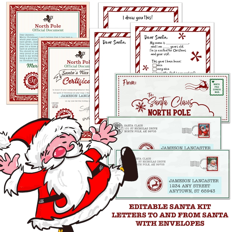 Editable Santa Letter Kit | Letters to and From Santa With Envelopes - Etsy