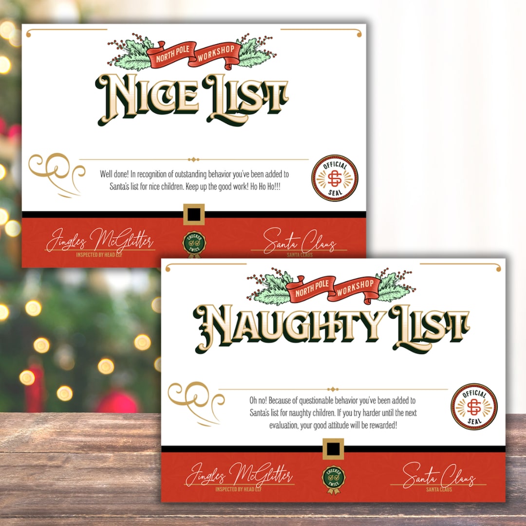 Santa's Nice and Naughty List Certificates | Sized for Your Elf! - Etsy