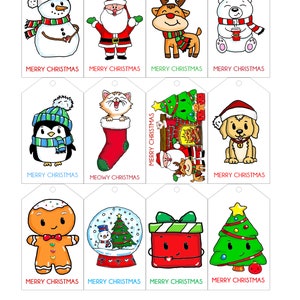 Cute Characters Christmas Tags Santa Reindeer Polar Bear Penguin ...