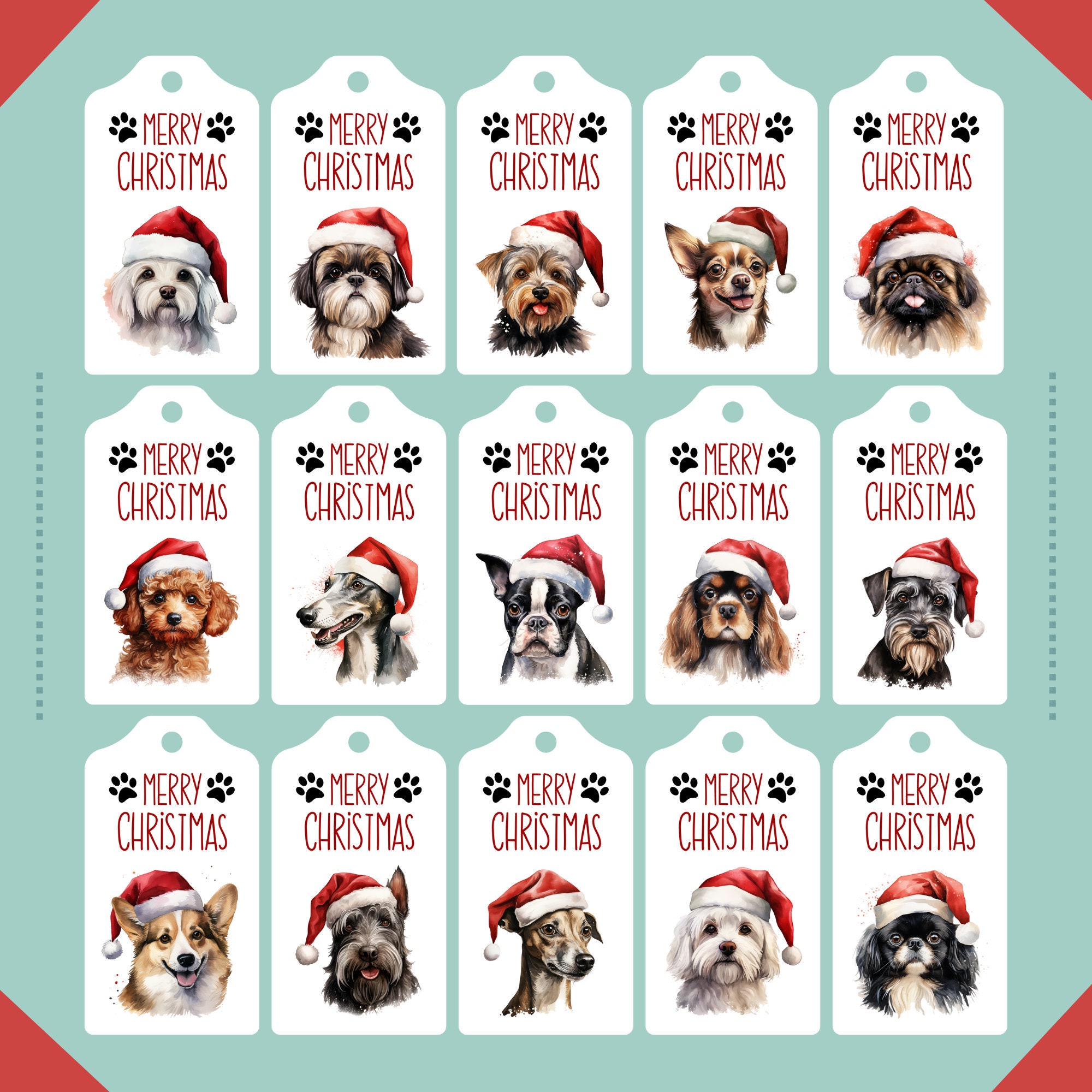 Dog Christmas Gift Tags | Set of 101 PNGS - Etsy