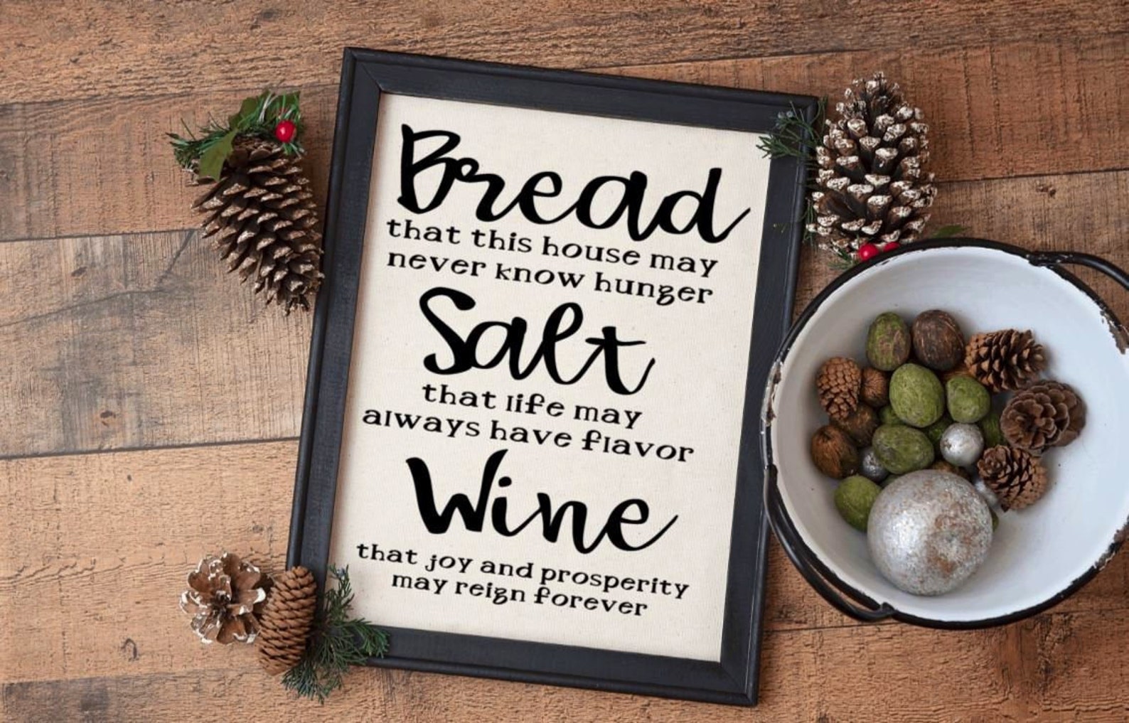 Bread, Salt, Wine Quote on Reverse Canvas, Farmhouse, Rustic, Primitive ...