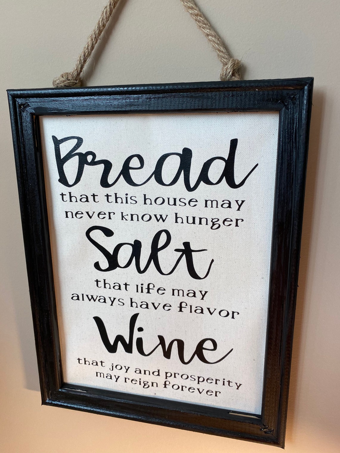 Bread Salt Wine Quote on Reverse Canvas Farmhouse Rustic | Etsy