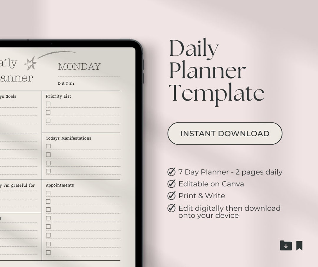 EDITABLE DAILY PLANNER | to Do List | Printable Productivity Day ...