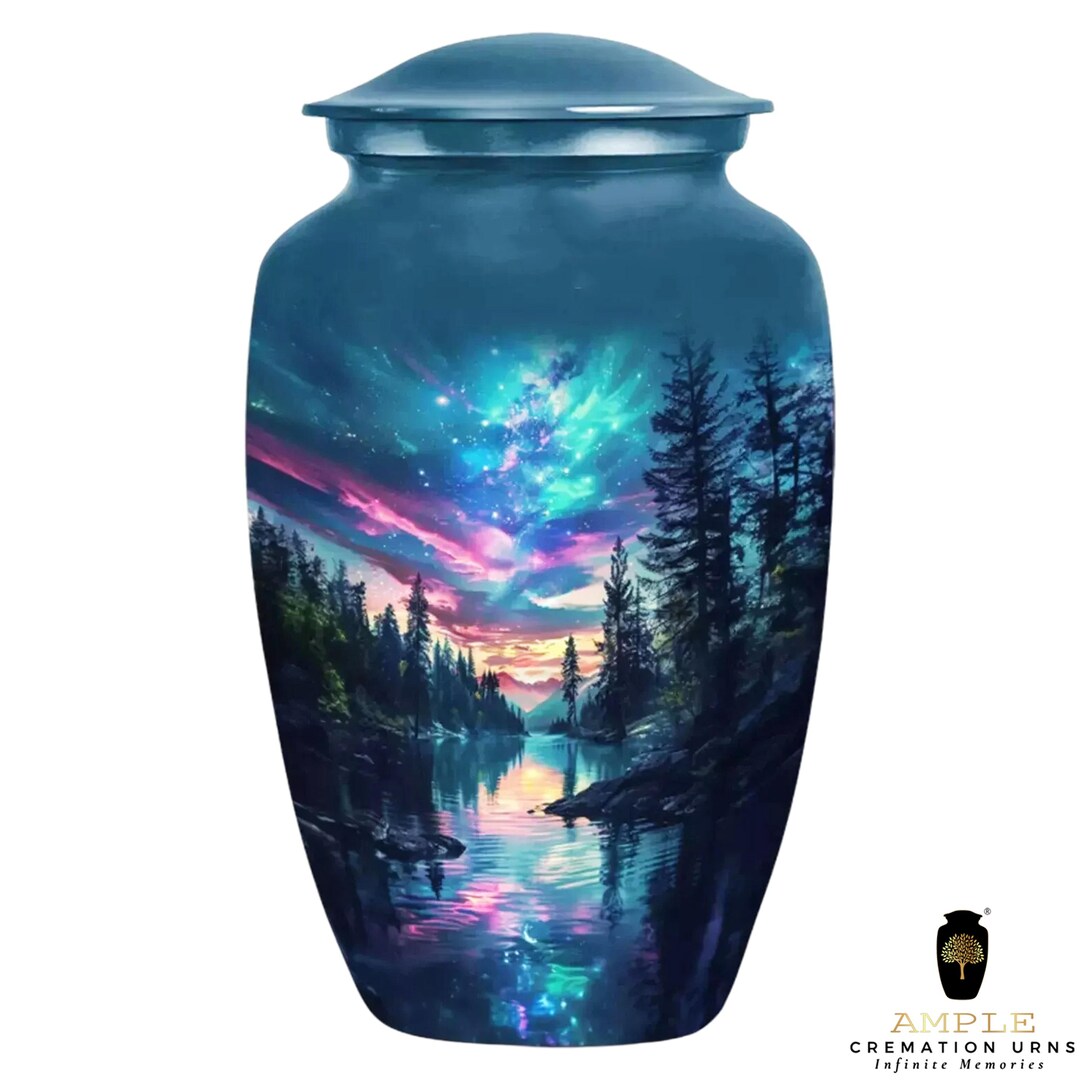 Celestial Twilight Scenic Cremation Urn, Starlit Forest Reflections, 6 ...