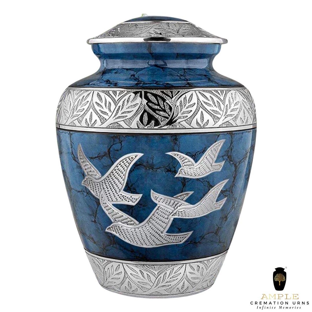 Handcrafted Memorial Urn With Flying Birds Design, Whispers of the Sky ...