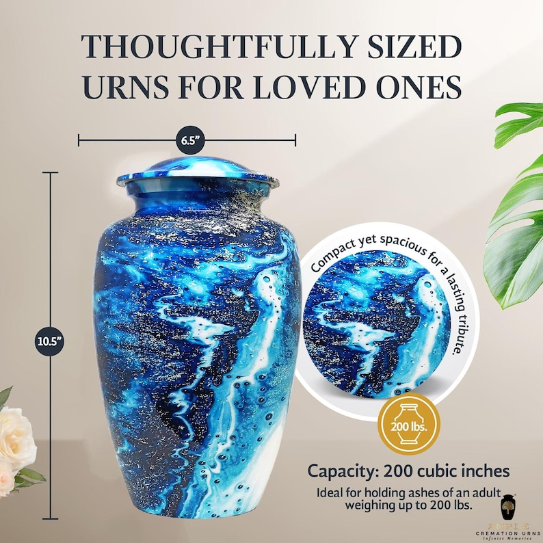 Ample Cremation Urns® Dark Ocean Urn for Ashes, Deep Blue Swirl ...