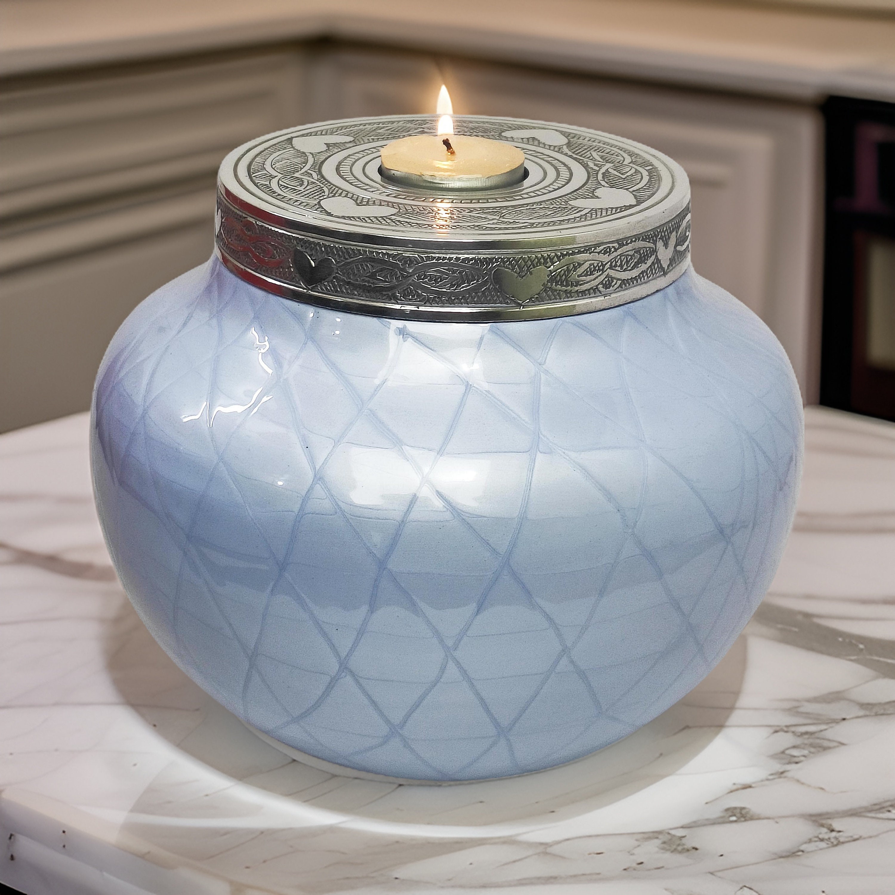 Ample Cremation Urn-the Azure Diamond Patterned Urn-keepsake Urn-urn ...