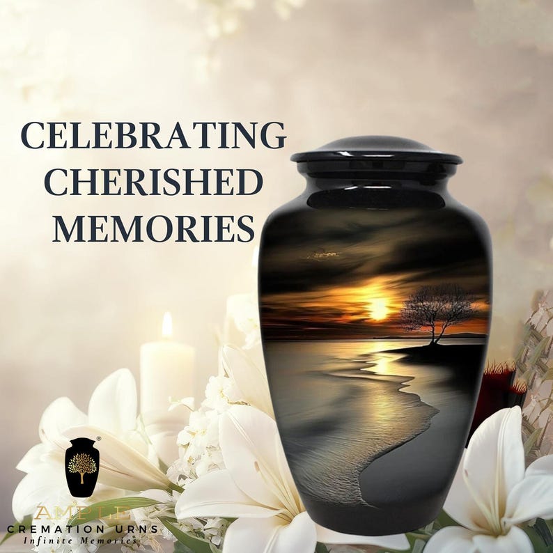 Sunset Beach Cremation Ashes Adult Memorial Ocean Landscape Metal ...