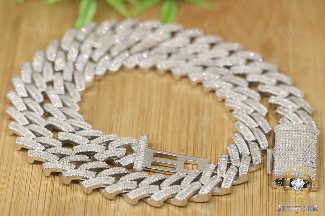 Iced Out Miami Cuban Link Chain, 16MM Moissanite, Sterling Silver - Etsy