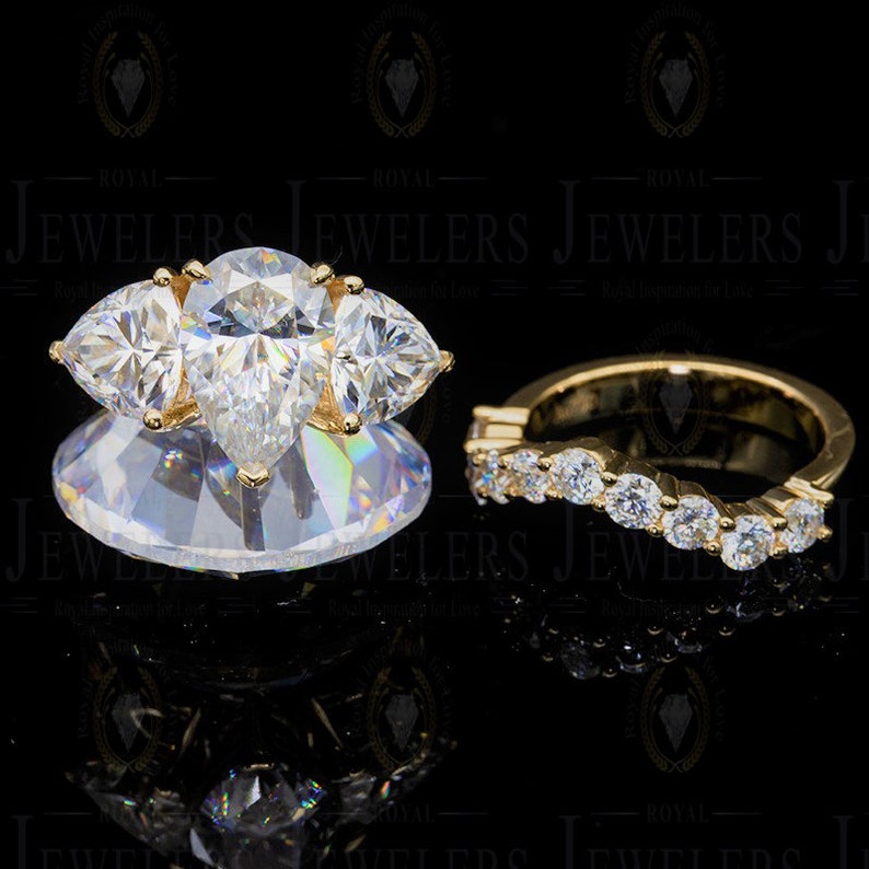 Wedding Ring Set Pear Cut Trillion on Side Forever One - Etsy