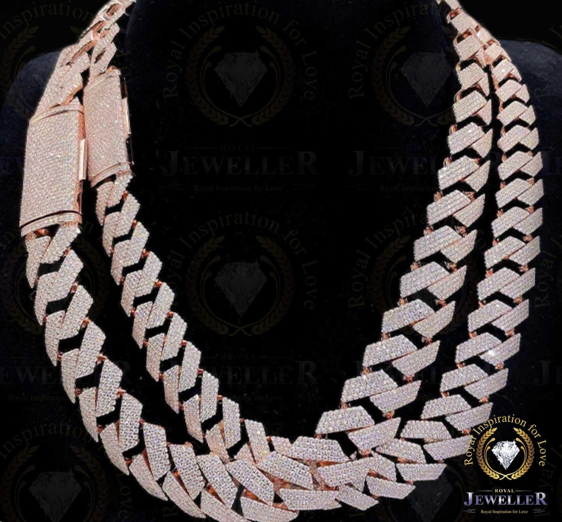 Iced Out Moissanite Cuban Link Chain, White Gold Plated, Hip Hop ...