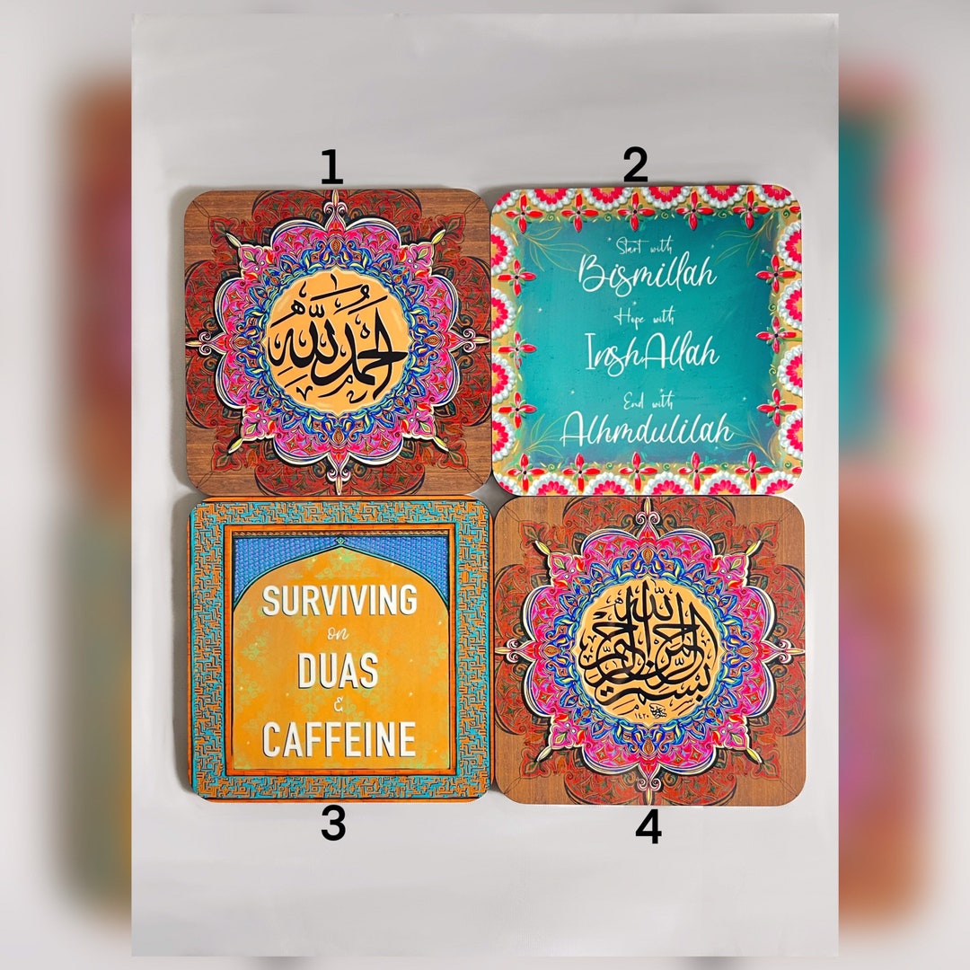 Bismillah & Alhmdulillah Coaters, Set of 2, Islamic Coasters, Desi ...