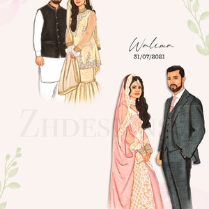Wedding Portrait, Pakistani Wedding, Wedding Illustration, Desi Wedding ...
