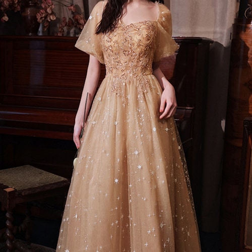 Stars Moon Prom Dress Champagne Long Evening Dress Sparkly - Etsy