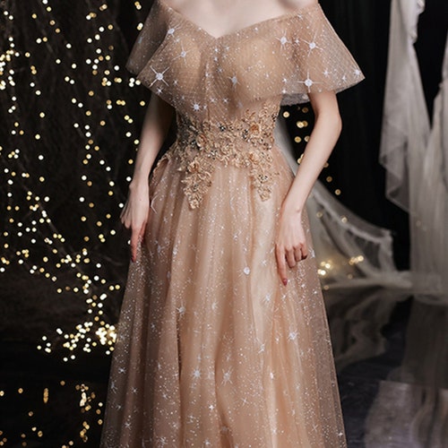 Stars Moon Prom Dress Champagne Long Evening Dress Sparkly - Etsy