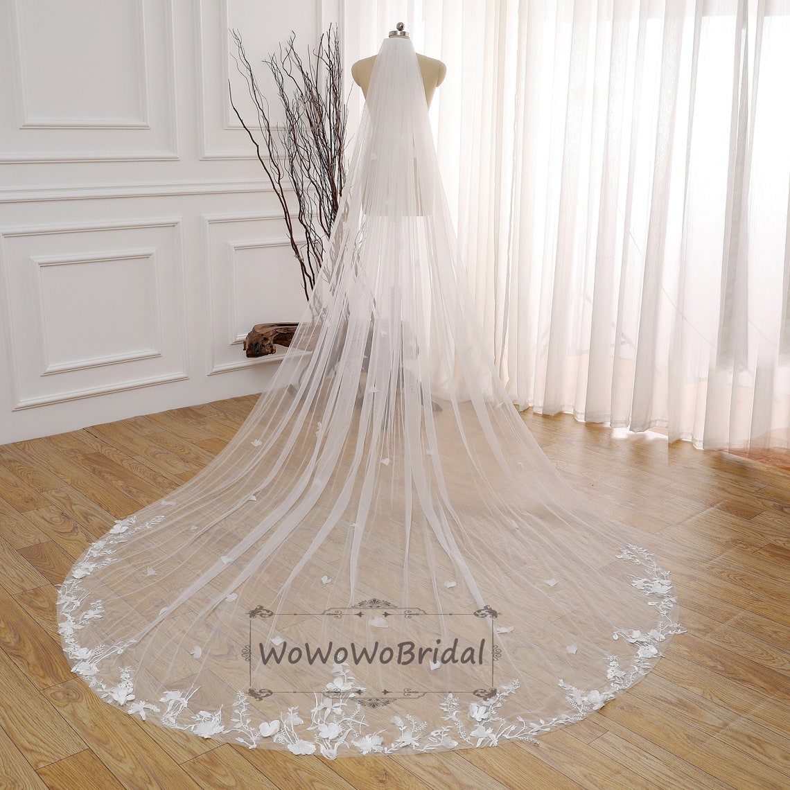 3D Flower Wedding Veil Floral Leaves Lace Edge Bridal Veil - Etsy