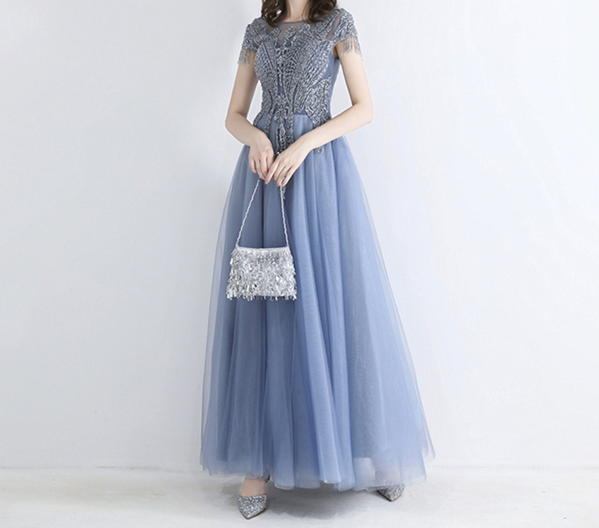 Water Blue Prom Dress Long Applique Evening Dress Beading | Etsy