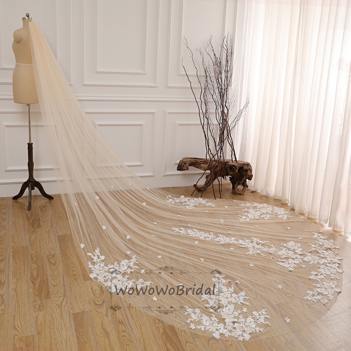 Champagne Bridal Veil One Tier Lace Veil Vintage Floral Veil - Etsy