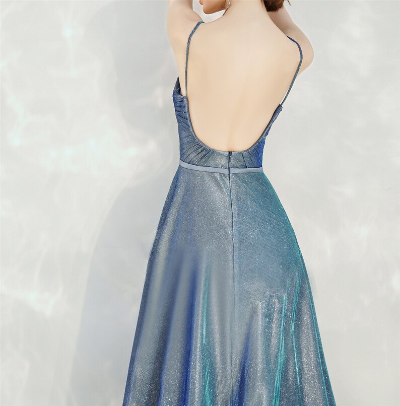 Blue Starry Prom Dress Super Glitter Evening Dress Sexy V - Etsy