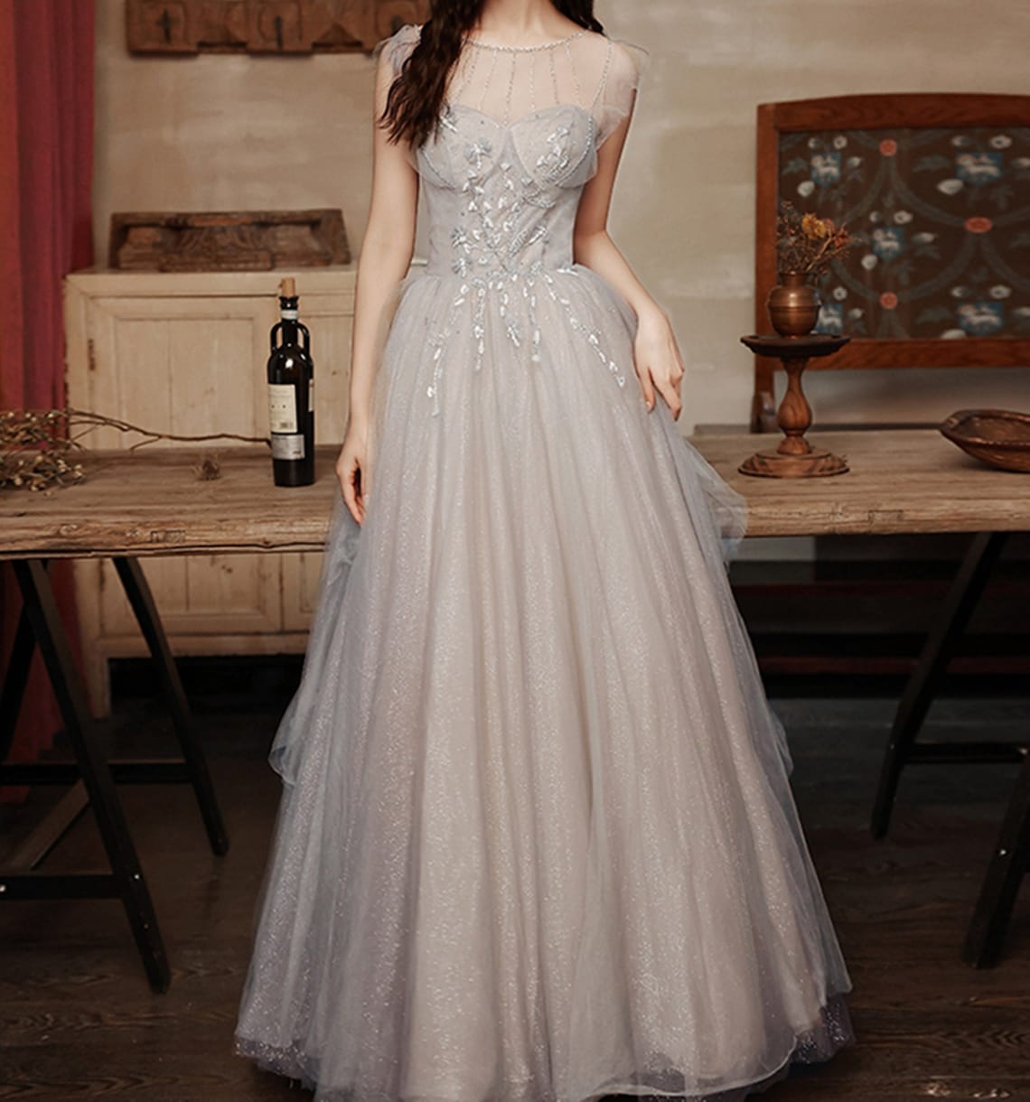 Girl Silver Gray Prom Dress Sparkly Starry Evening Dress | Etsy