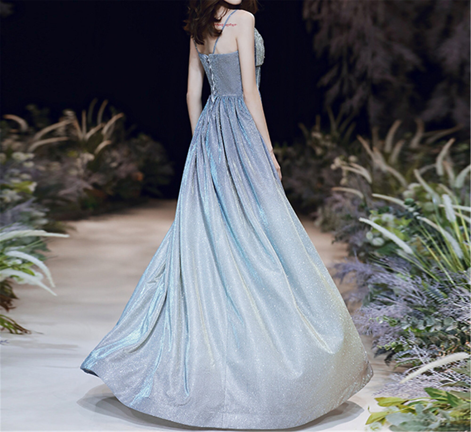 Starry Prom Dress Blue Glitter Evening Dress Dreamy Banquet - Etsy