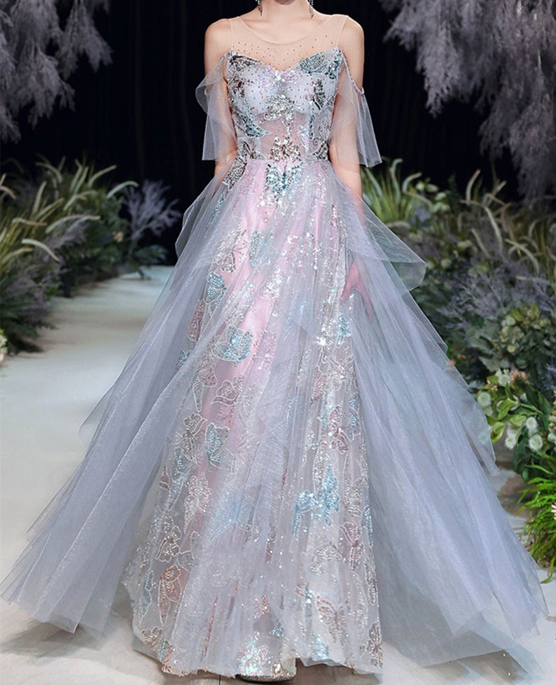 Pink Blue Prom Dress Girl Sparkly Party Dress Dreamy Butterfly - Etsy