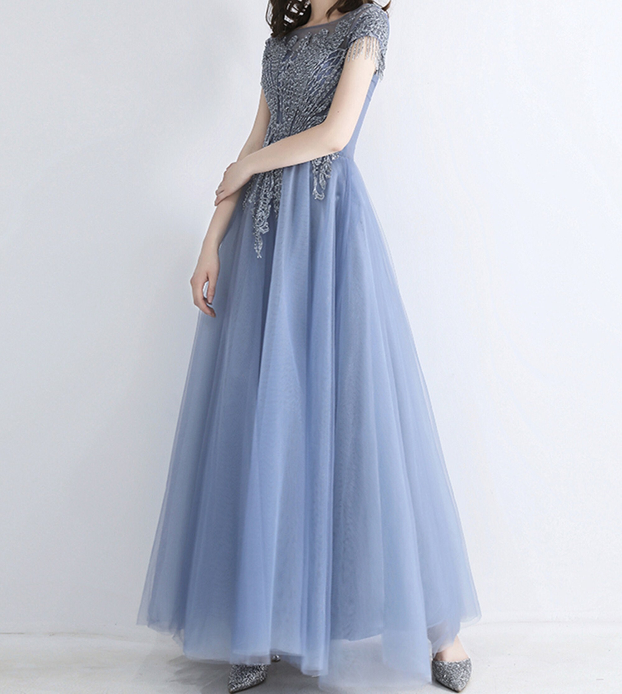 Water Blue Prom Dress Long Applique Evening Dress Beading | Etsy