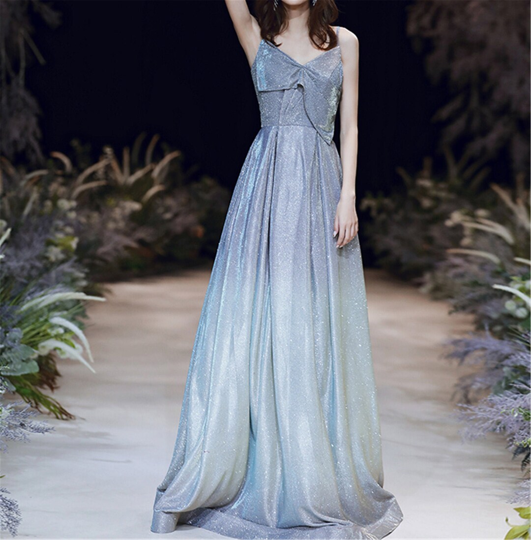 Starry Prom Dress Blue Glitter Evening Dress Dreamy Banquet - Etsy