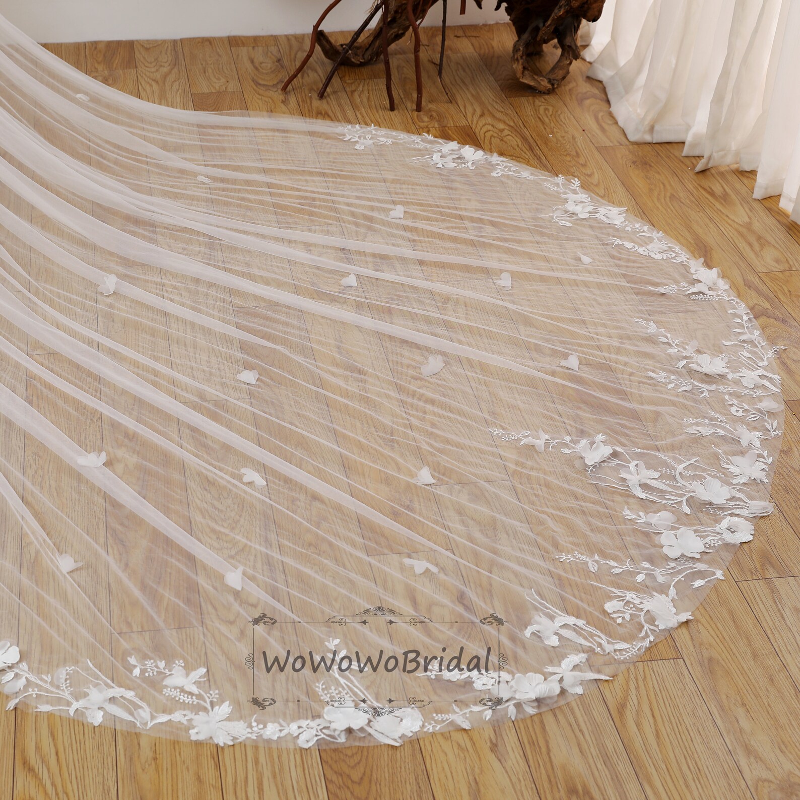 3D Flower Wedding Veil Floral Leaves Lace Edge Bridal Veil - Etsy