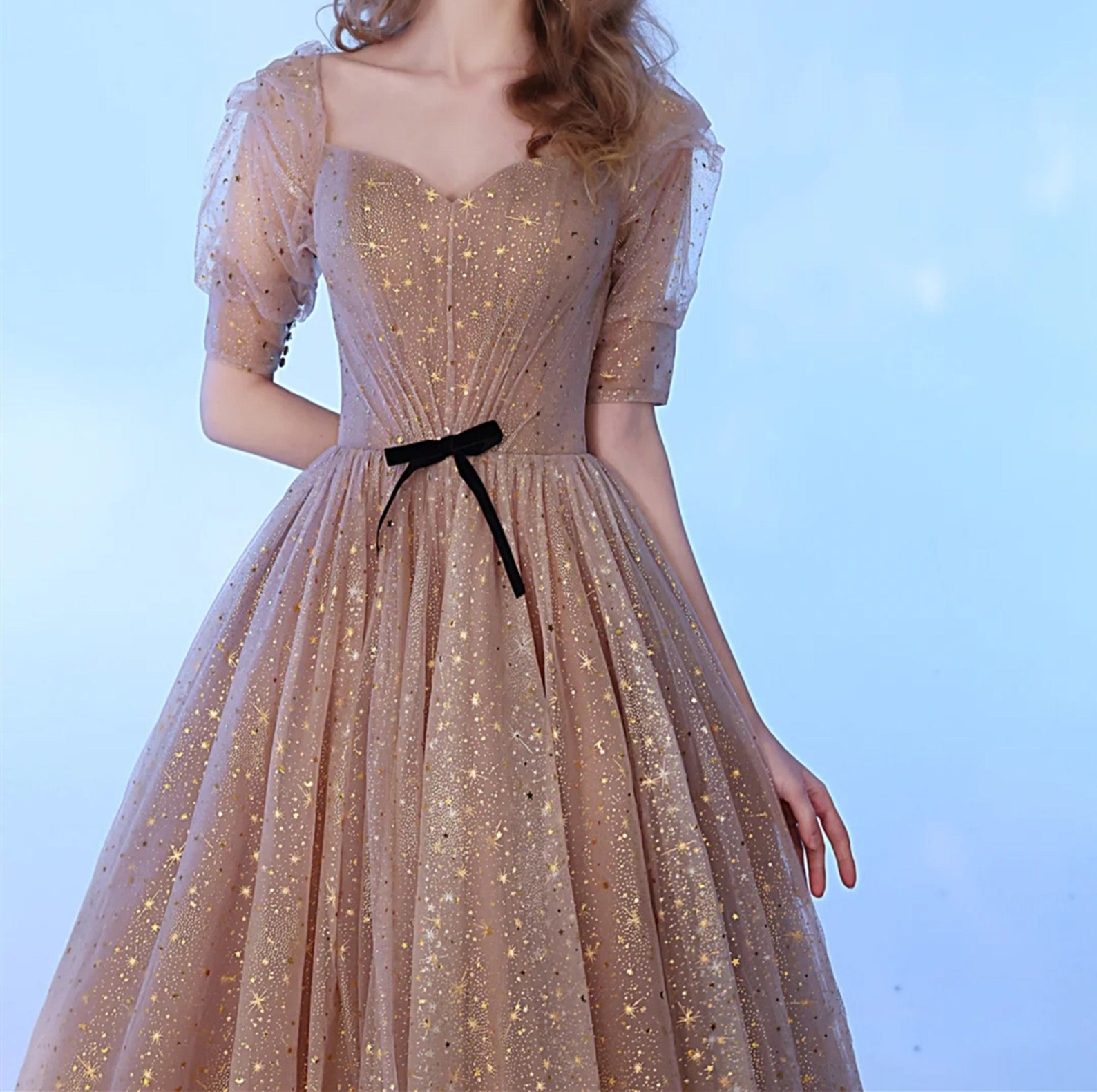 Stars Moon Prom Dress Champagne Long Evening Dress Sparkly | Etsy