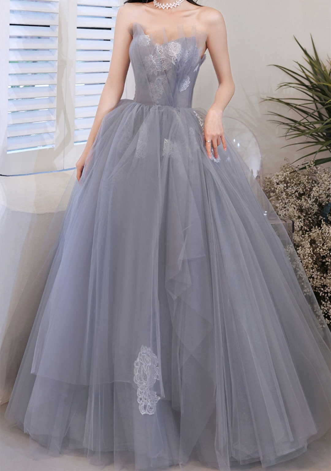 Gray Blue Prom Ball Gown Sweetheart Engagement Dress - Etsy