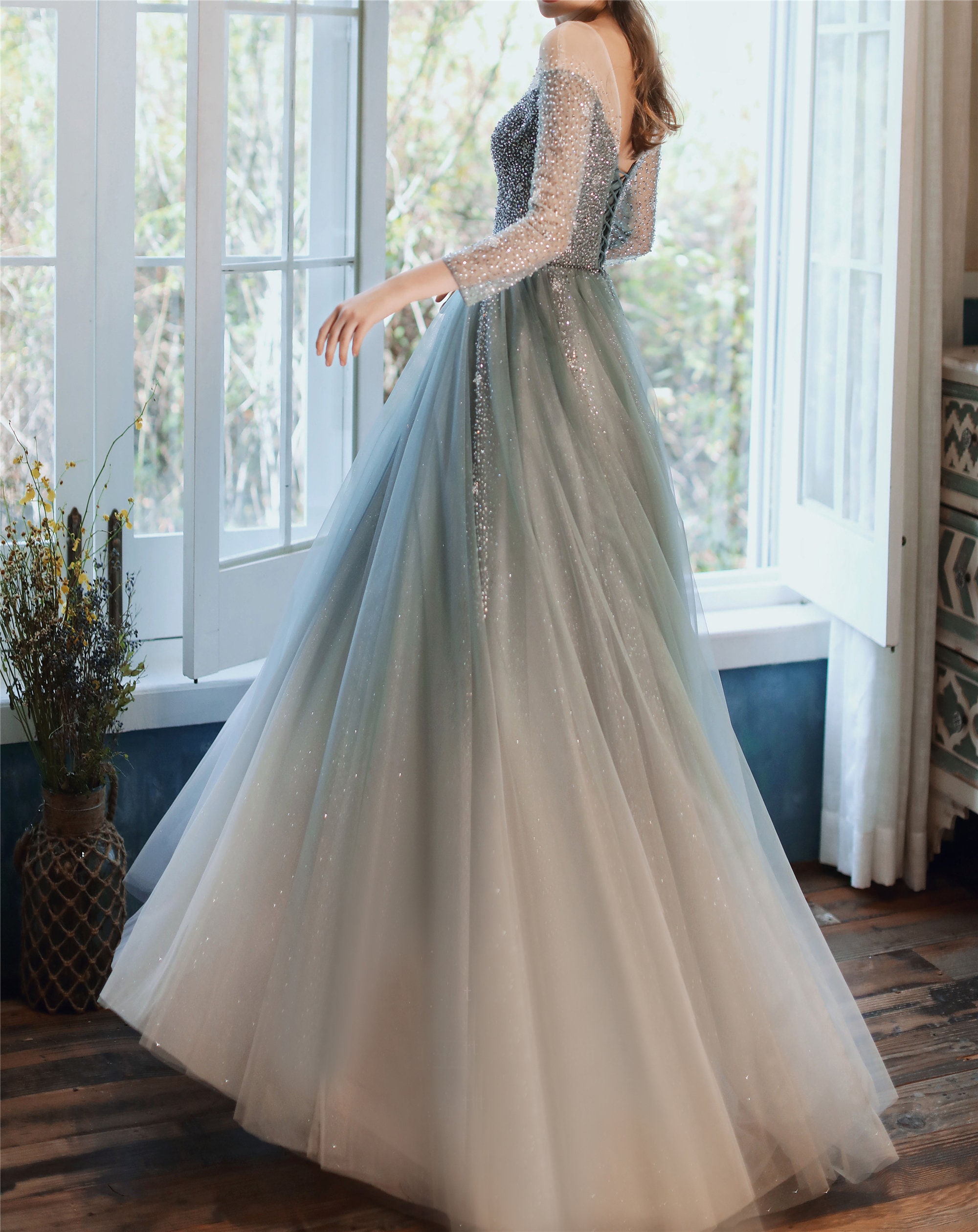 Morlandi Blue Prom Dress Dreamy Gradient Evening Dress Glitter - Etsy ...