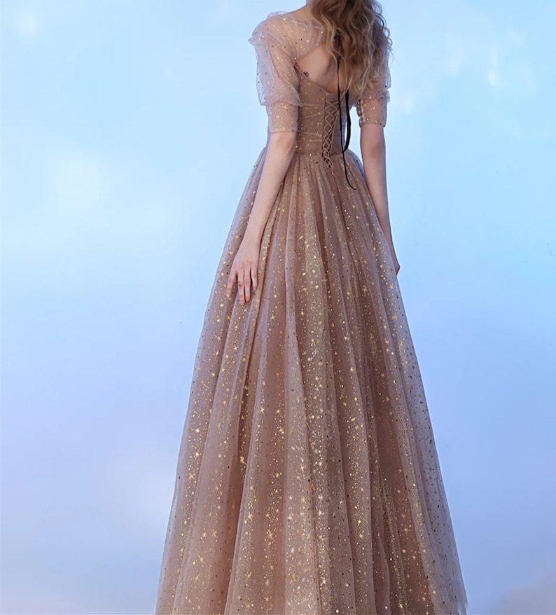 Stars Moon Prom Dress Champagne Long Evening Dress Sparkly | Etsy