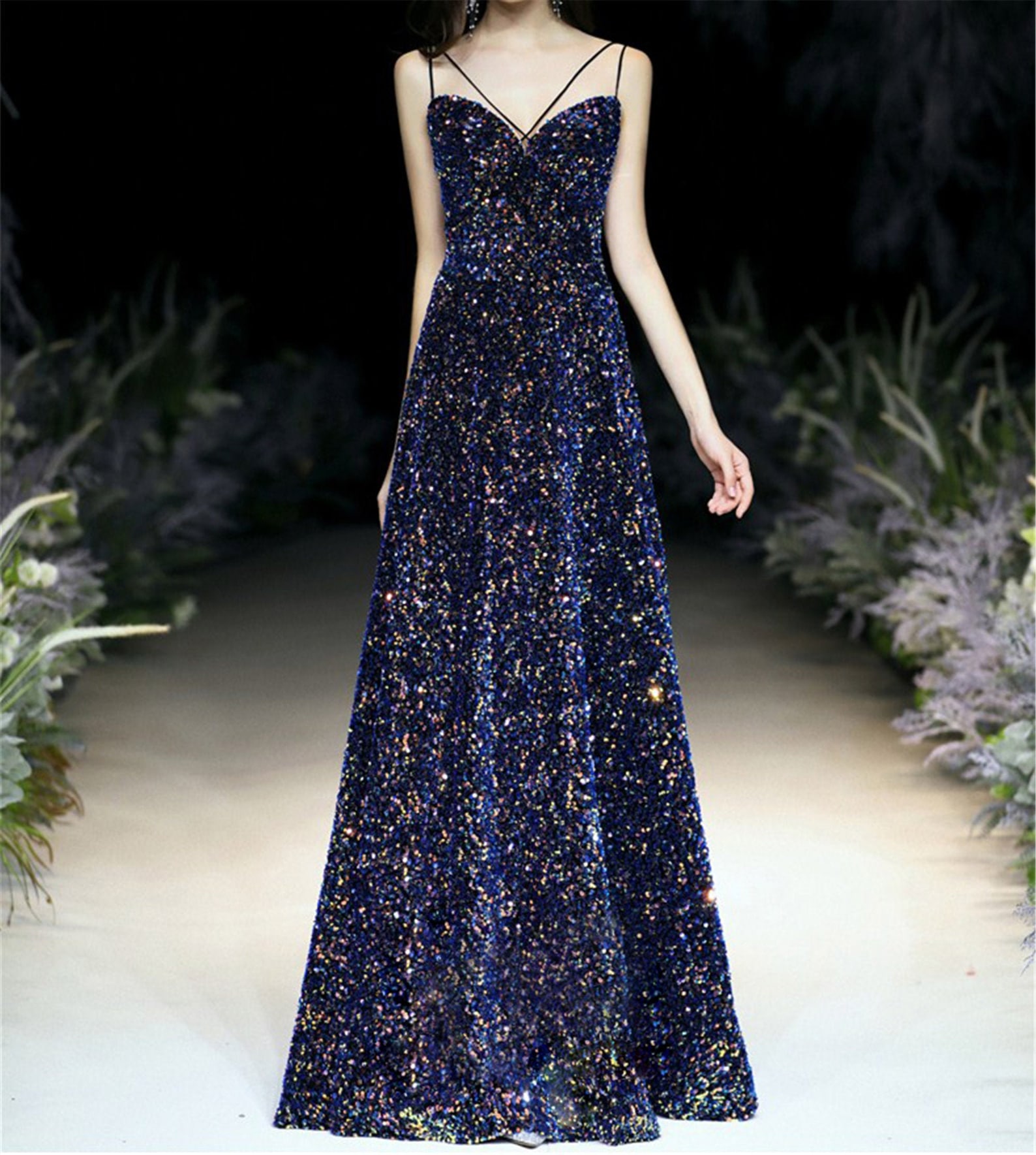 Super Glitter Blue Prom Dress Dreamy Starry Evening Dress Sexy - Etsy