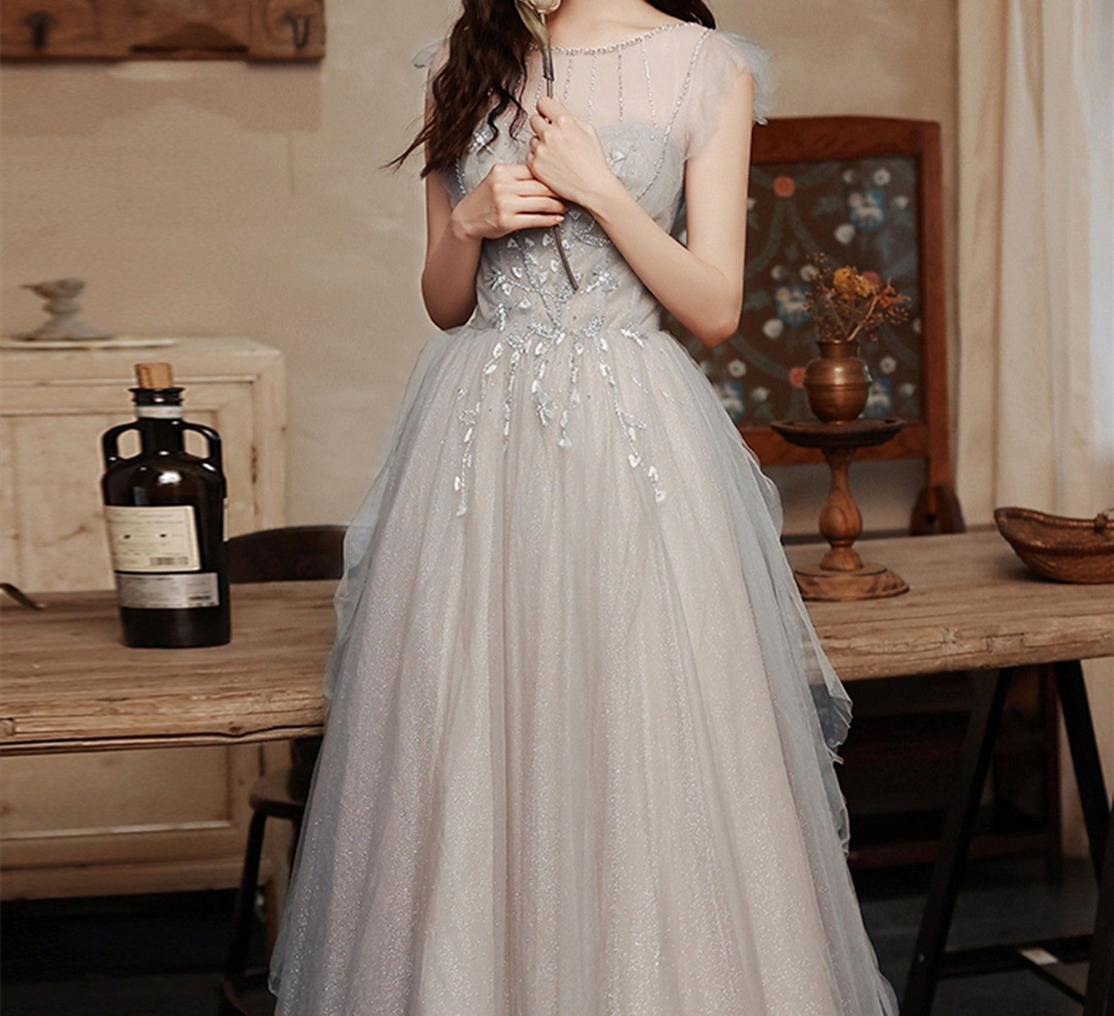 Girl Silver Gray Prom Dress Sparkly Starry Evening Dress - Etsy